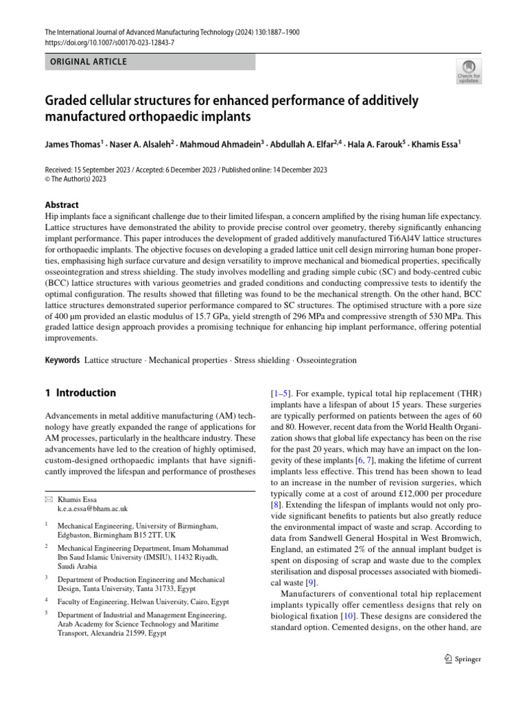 Graded Cellular Structures For Orthopaedic Implants | PDF | Implant ...
