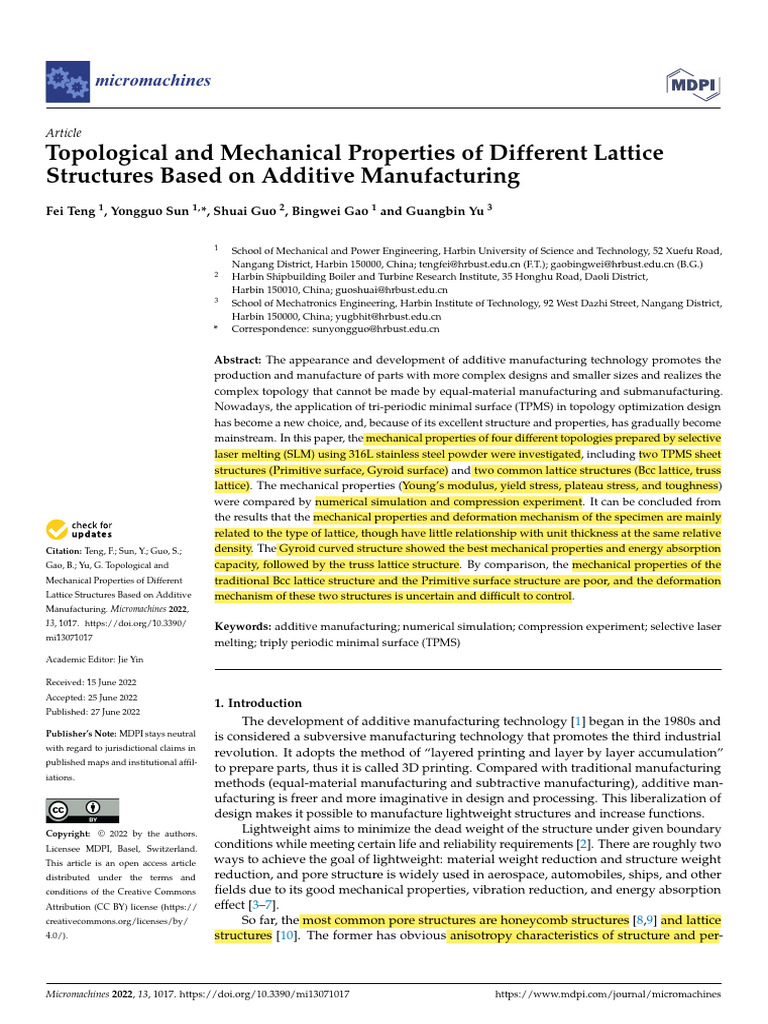 Topological & Mechanical Properties of Different Lattice Structures Based On AM | PDF | Heat ...