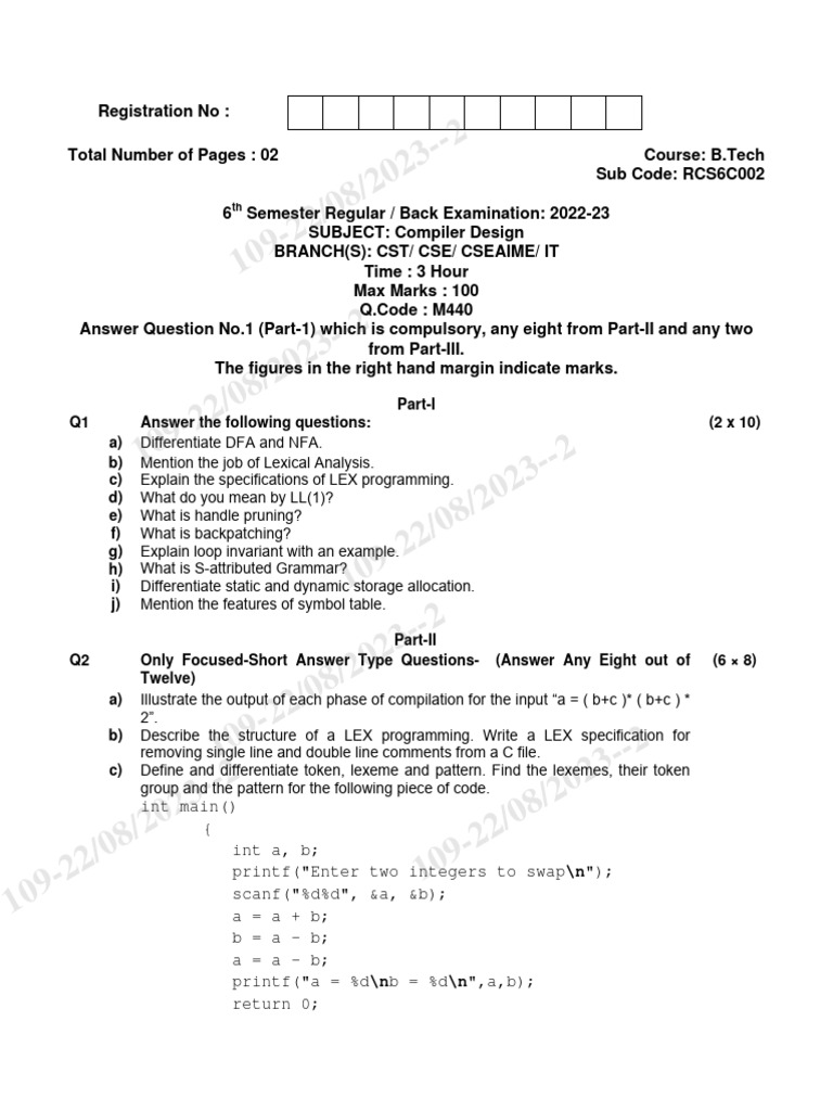 Compiler Design 6th Sem Cst Cse Cse Aime It M440 Pdf Parsing Theoretical Computer Science