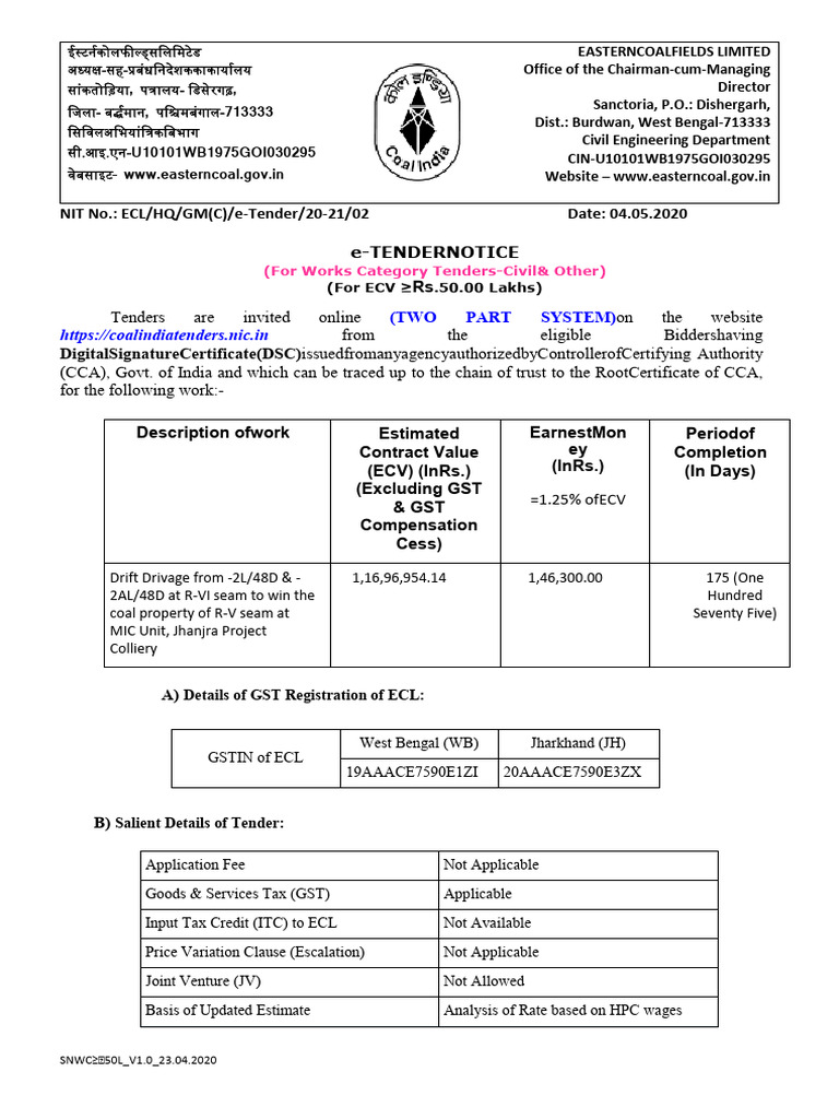 Drift Drivage From - 2L48D & - 2AL48D at R-VI Seam To Win The Coal Property of R-V Seam at MIC ...