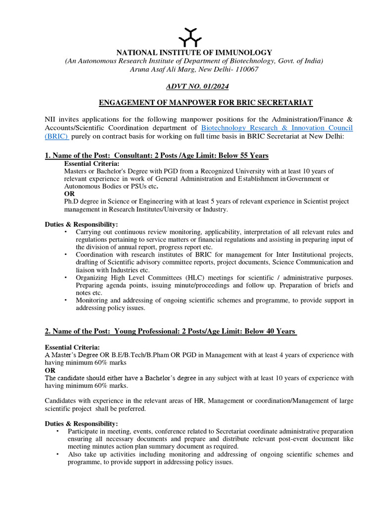 BRIC Final Advt. 17.02.2024 | PDF | Consultant BRIC Final Advt. 17.02.2024 | PDF | Consultant