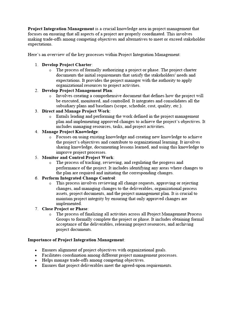 Plan Integration Management | PDF | Project Management | Leadership