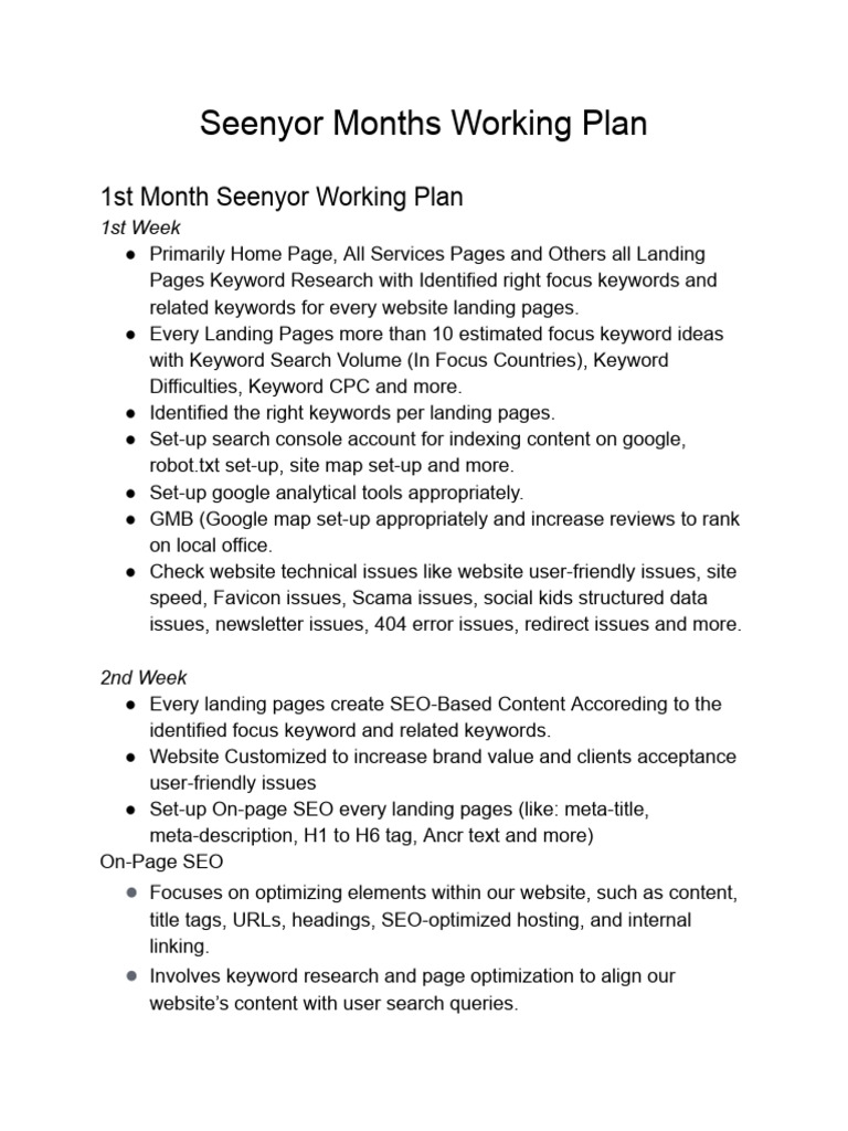 1 Month Seenyor Working Plan | PDF | Search Engine Optimization | Marketing