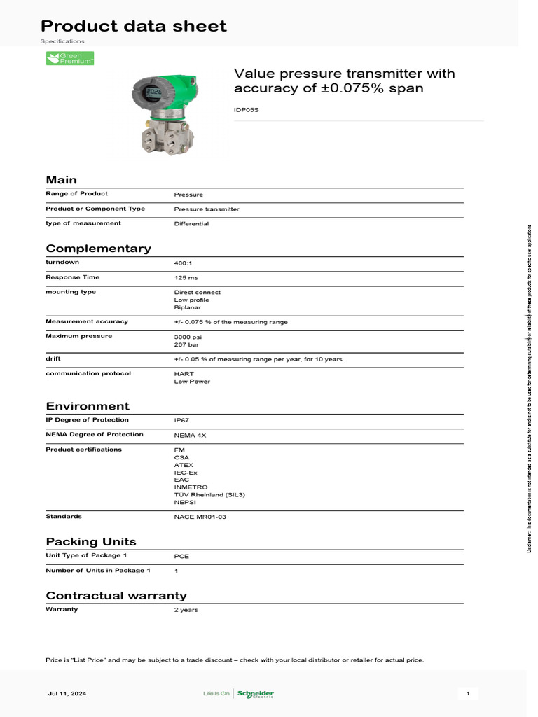 Schneider Electric Foxboro-Pressure-Transmitters IDP05S | PDF ...