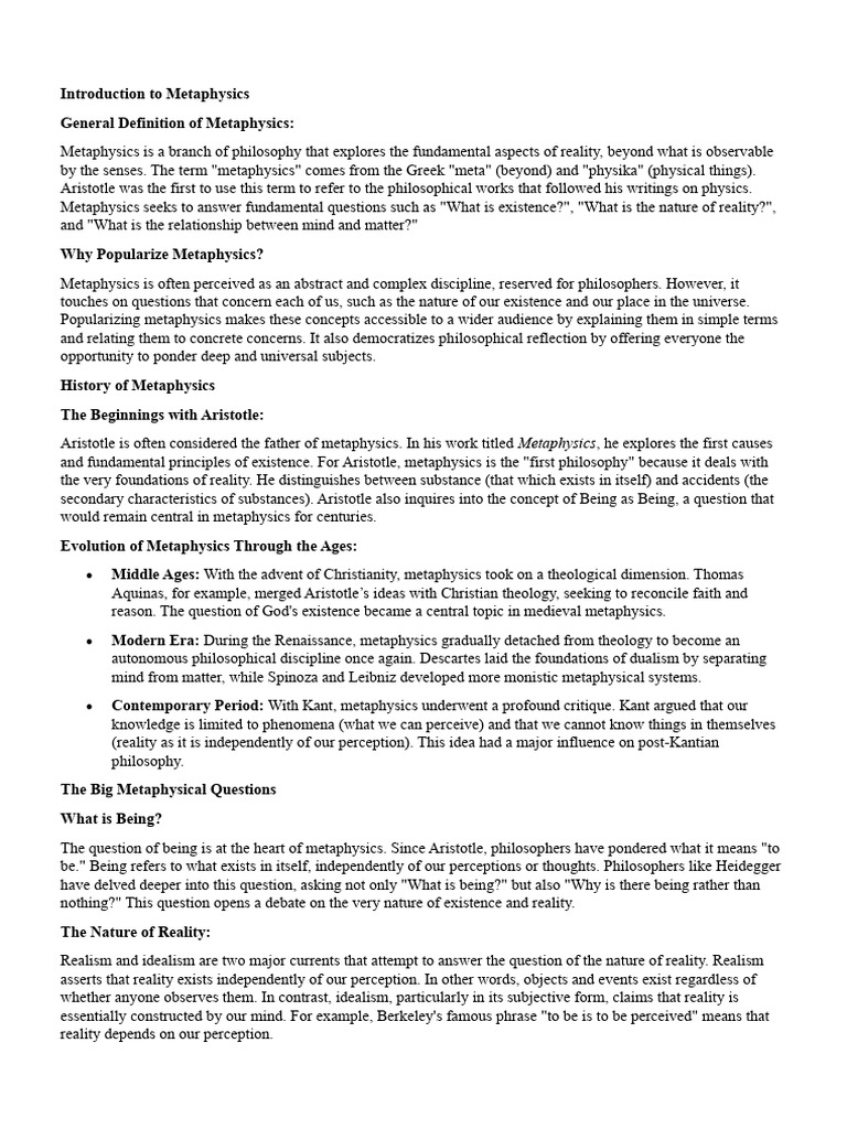 Introduction To Metaphysics | PDF | Metaphysics | Idealism
