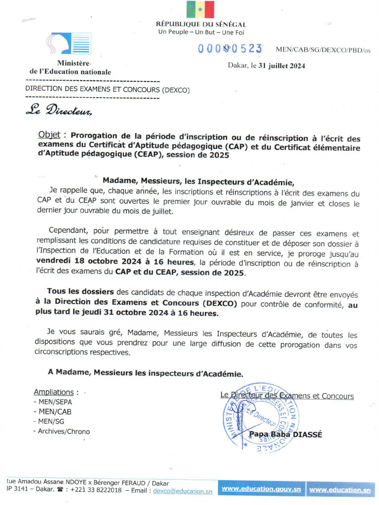 Prorogation Période Dépot Cap Et Ceap Session 2025 | PDF