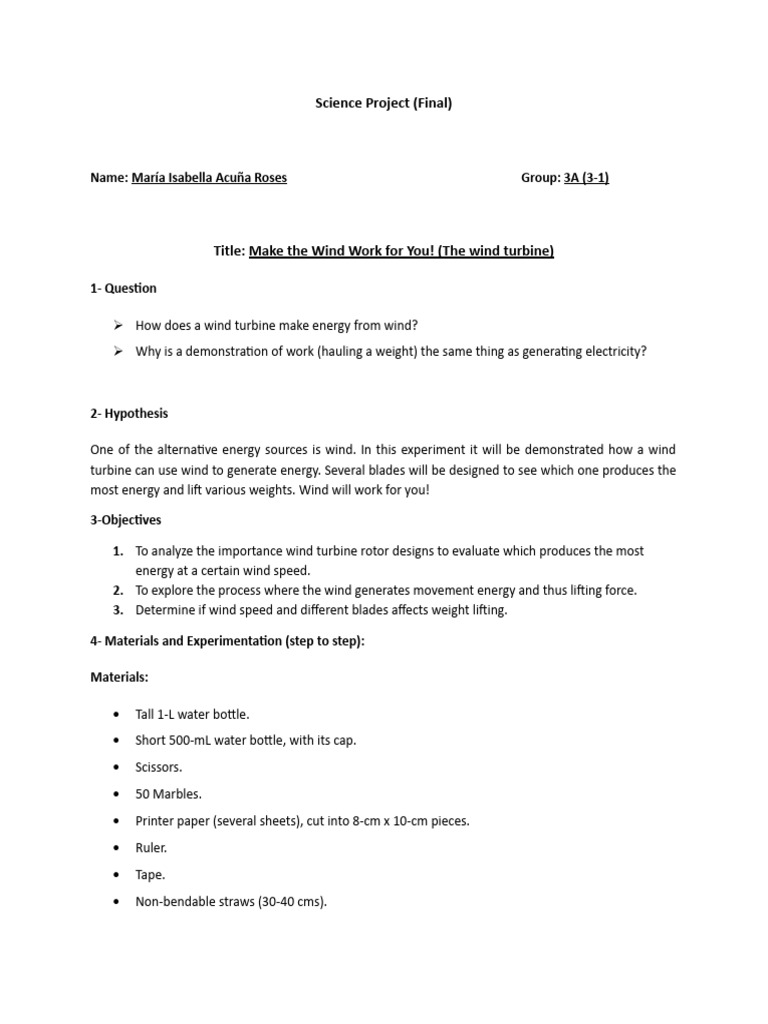 Wind Turbine Science Project | PDF | Turbine | Wind Turbine