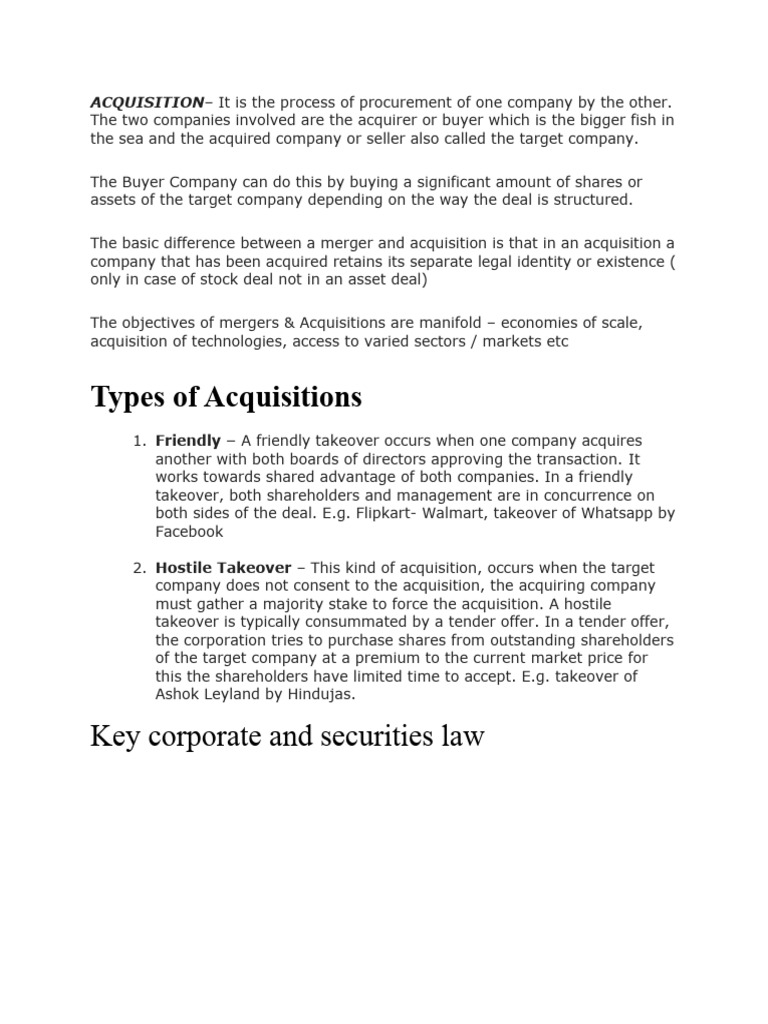 Acquisition and Its Definition | PDF | Mergers And Acquisitions | Takeover