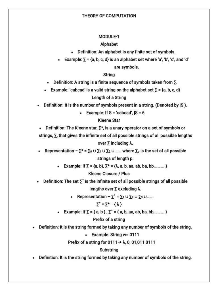 TOC M-1 | PDF | String (Computer Science) | Automata Theory