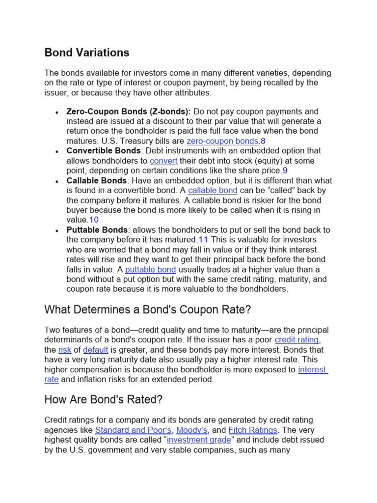 Bond Variations | PDF | Bonds (Finance) | Debt