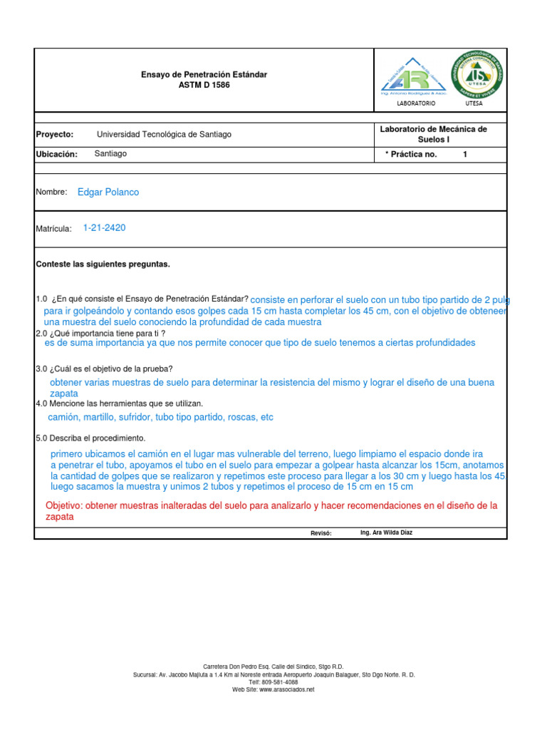 Práctica No.1 Ensayo SPT Ok | PDF | Ingeniería geotécnica | Ingeniero civil