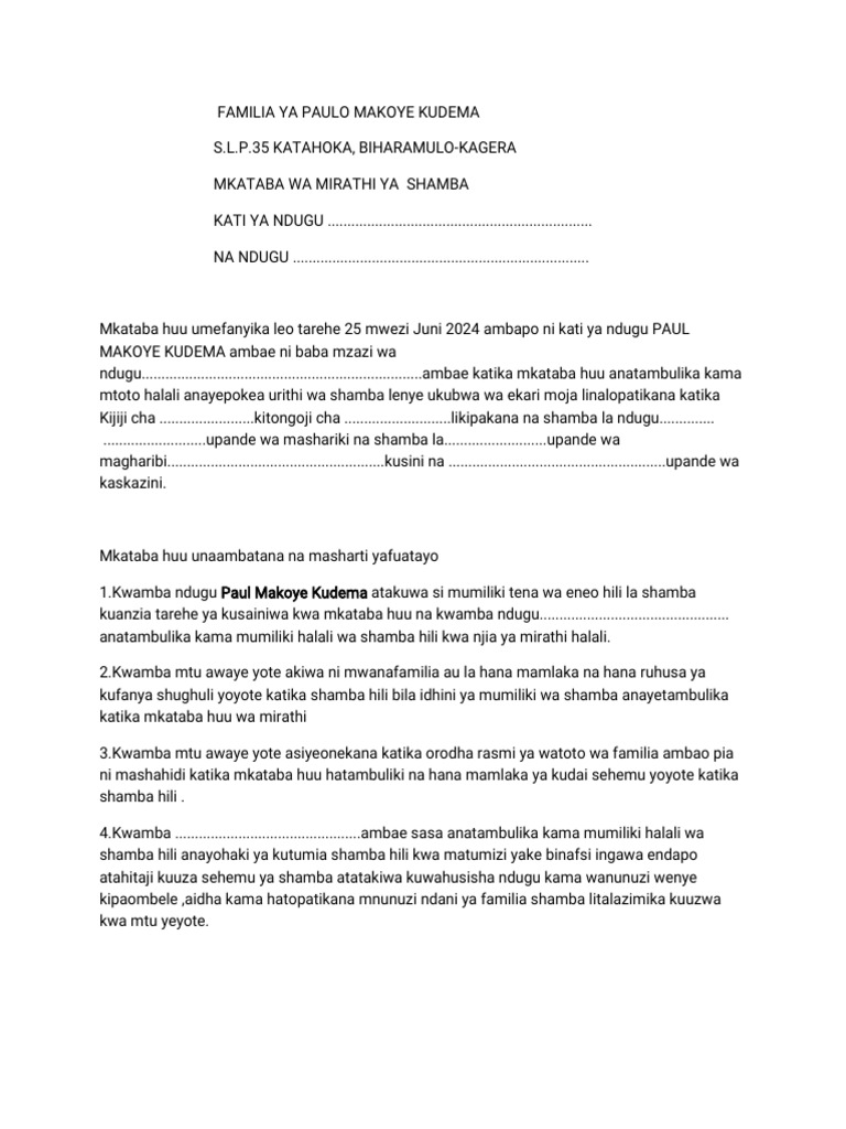 Mkataba Wa Mirathi | PDF