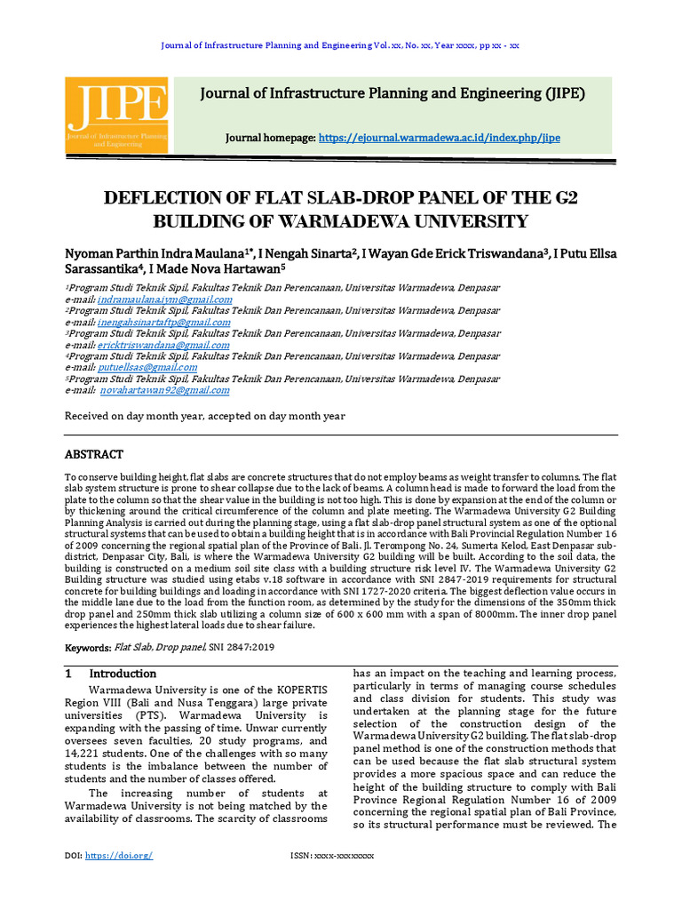 Deflection of Flat Slab-Drop Panel of The g2 Building of Warmadewa ...
