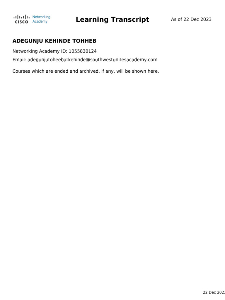 NetAcad Learning Transcript | PDF