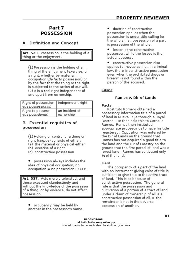 07 Possession | Possession (Law) | Ownership