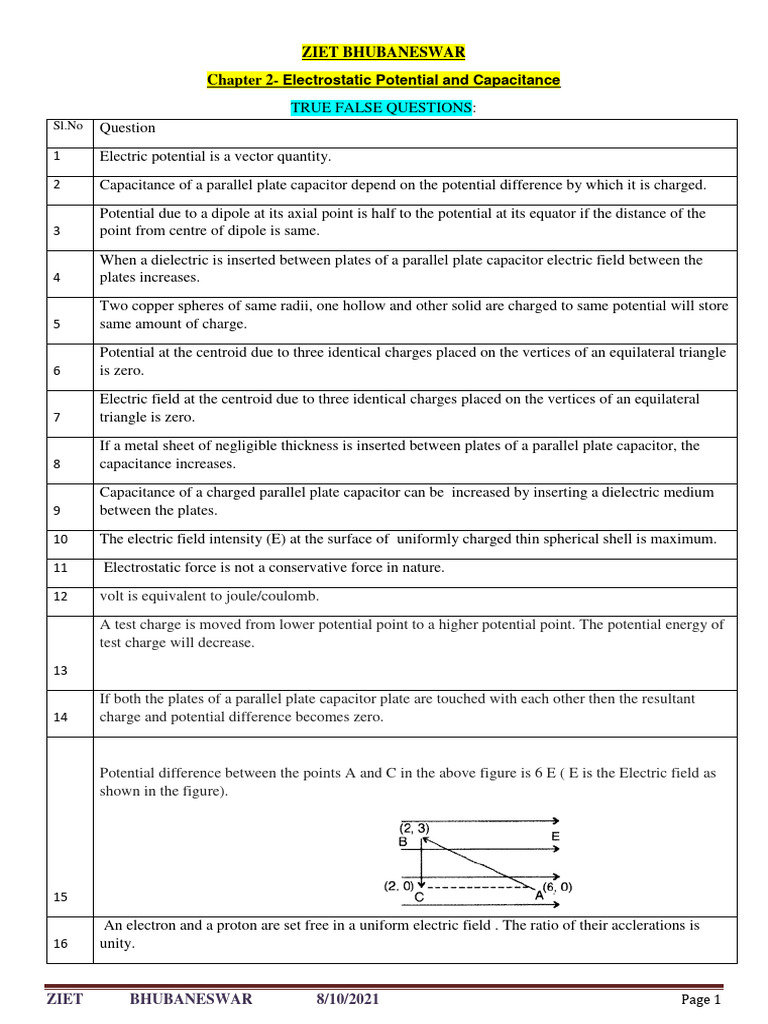 True False Question chp2 | PDF | Capacitance | Capacitor