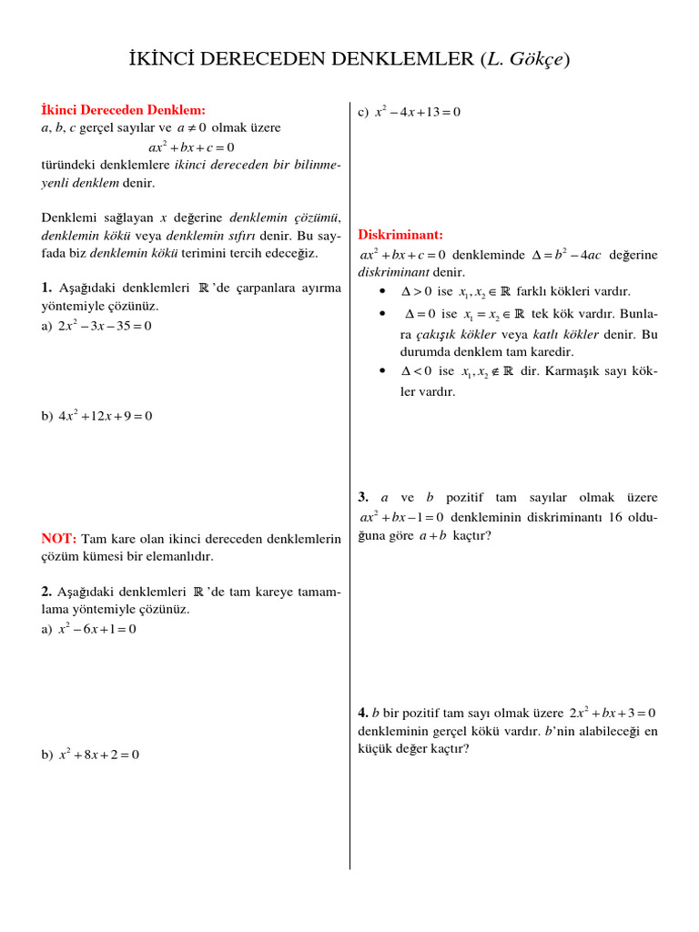Ikinci Dereceden Denklemler | PDF
