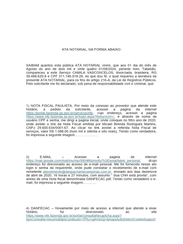 Ata Notarial Camila Vasconcelos | PDF | Internet