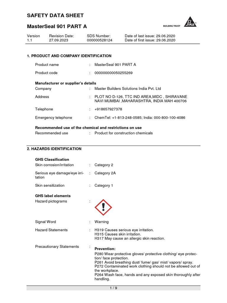 MC - Mseal 901 Pta 10kg 1a2 | PDF | Toxicity | Solubility