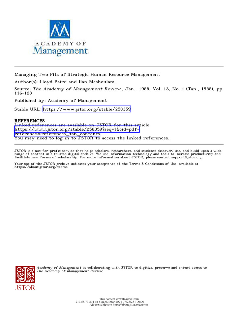 Baird ManagingTwoFits 1988 | PDF | Human Resources | Human Resource ...