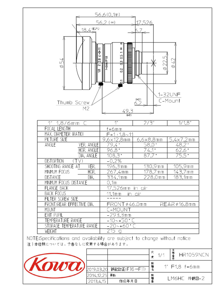 Data Sheet Lente de Camara | PDF