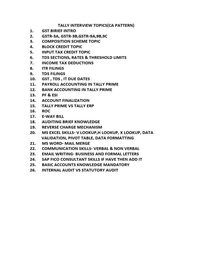 CA Based Tally Interview | PDF | Finance & Money Management | Computers