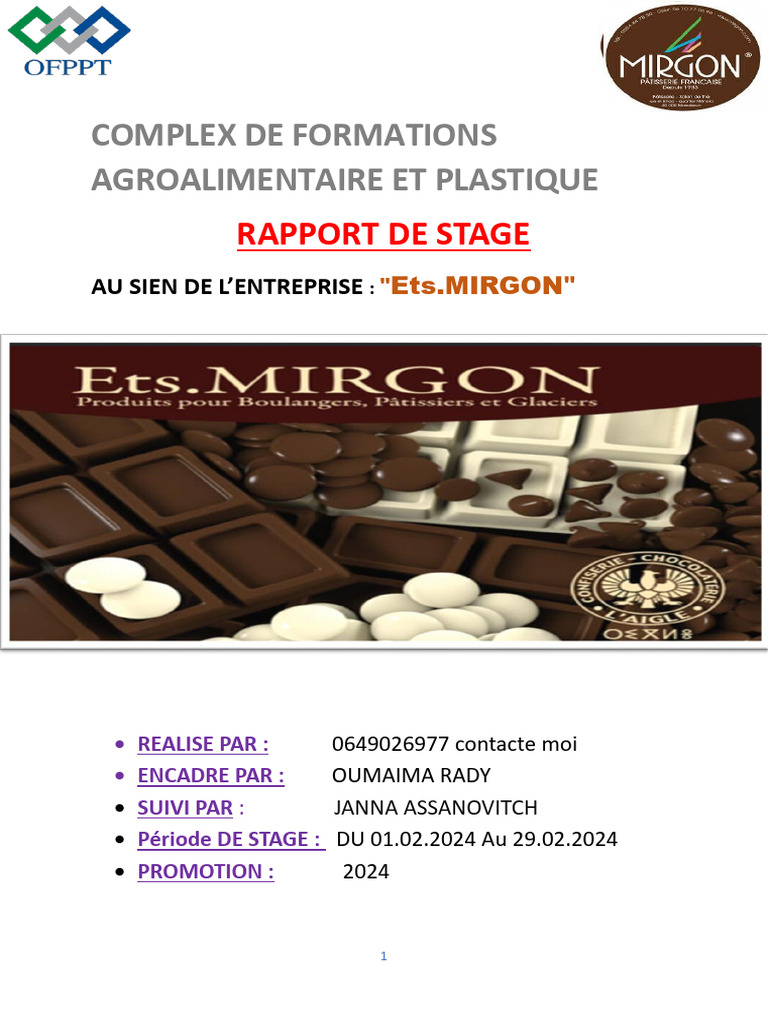 Rapport de Stage à Ets. Mirgon | PDF | Nourritures | Pains