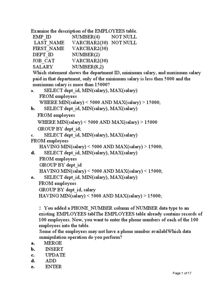 Database Test | PDF | Sql | Database Index