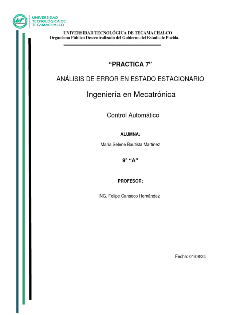 Práctica 7 Control Automatico (Selene) | PDF | Sistema de control