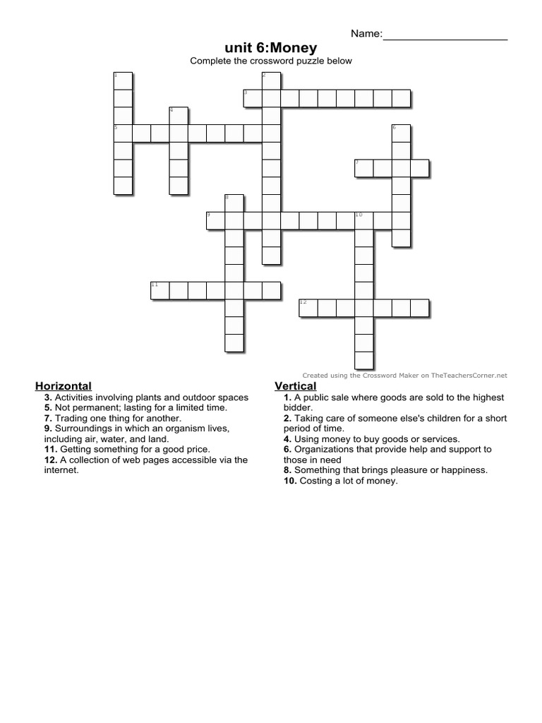 Money-Themed Crossword Puzzle | PDF