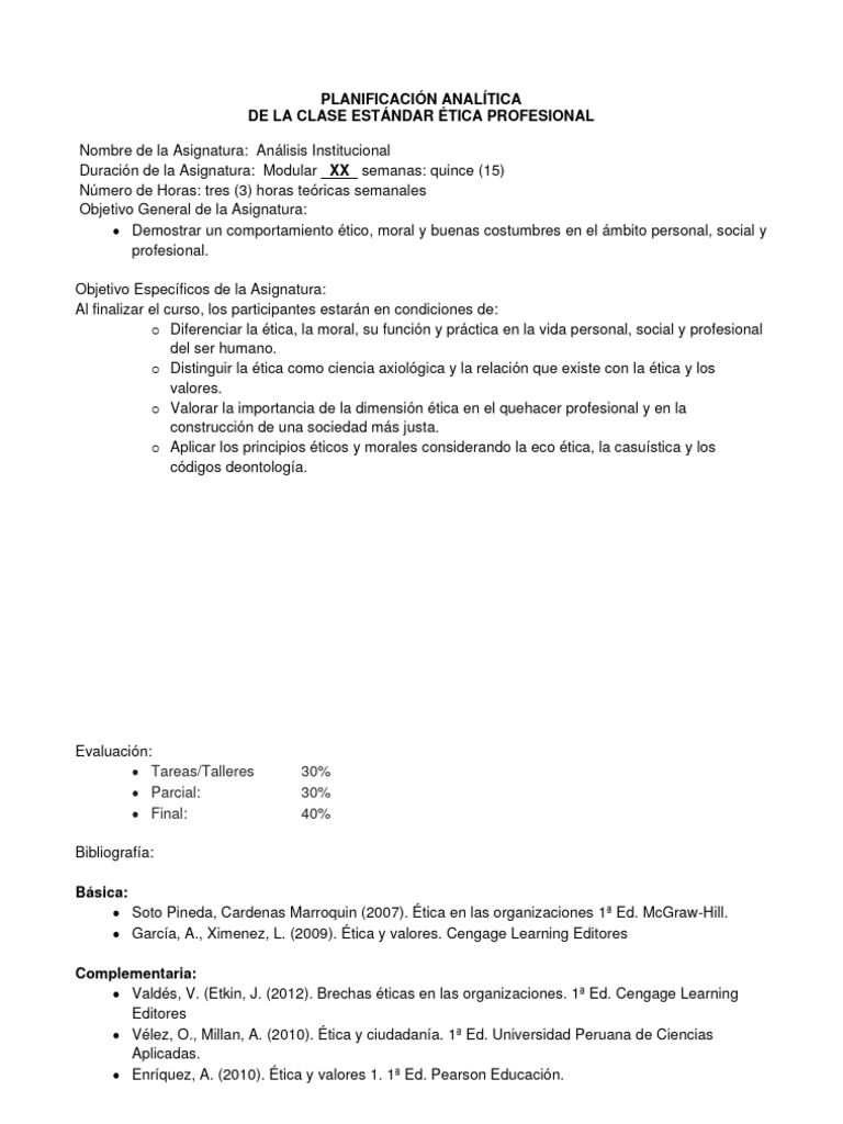 Planificación de La Clase Estandar Ética Profesional | PDF | Evaluación | Iniciativa empresarial