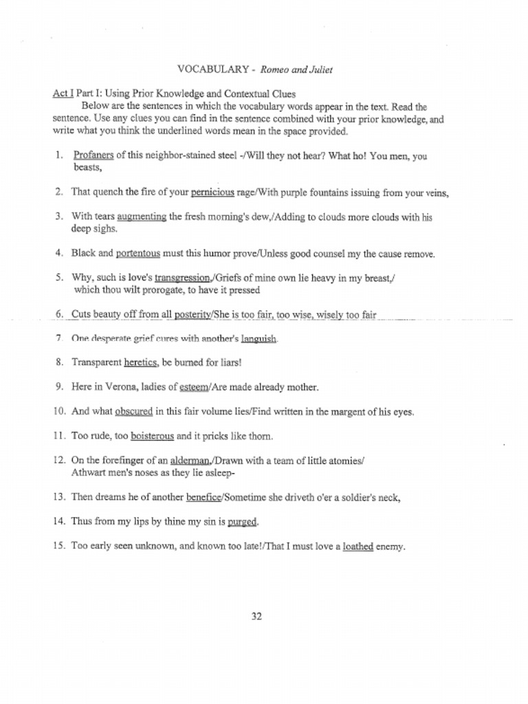 Romeo and Juliet Vocabulary | PDF