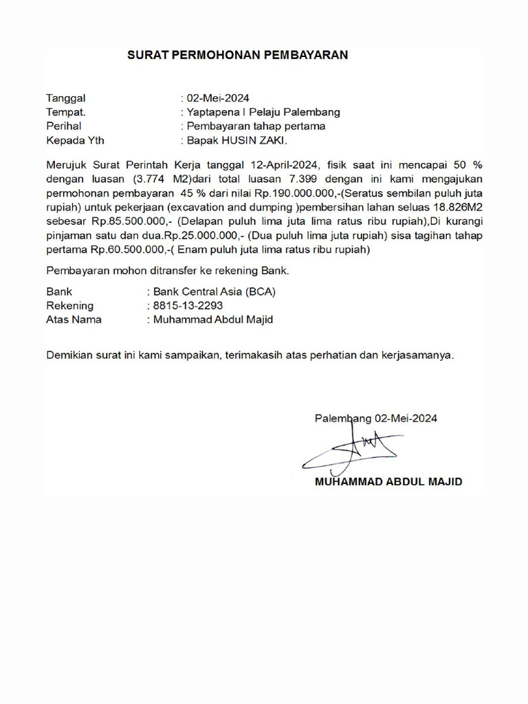 Surat Permohonan Pembayaran-1 | PDF