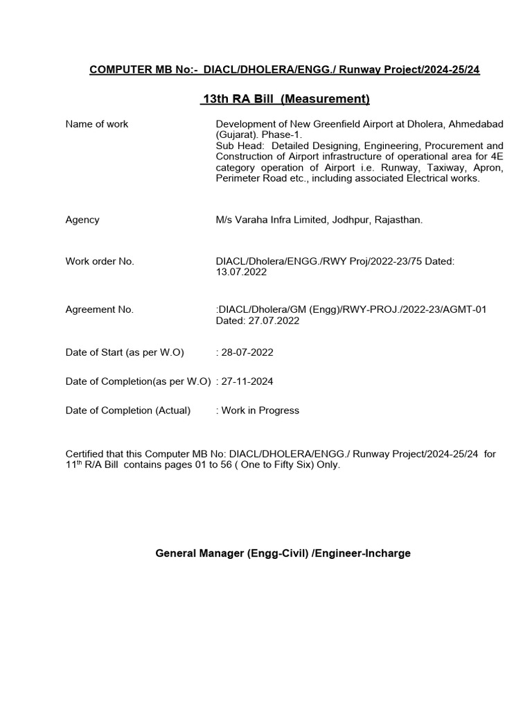13th RA BILL (Measurement) | PDF | Airport | Runway