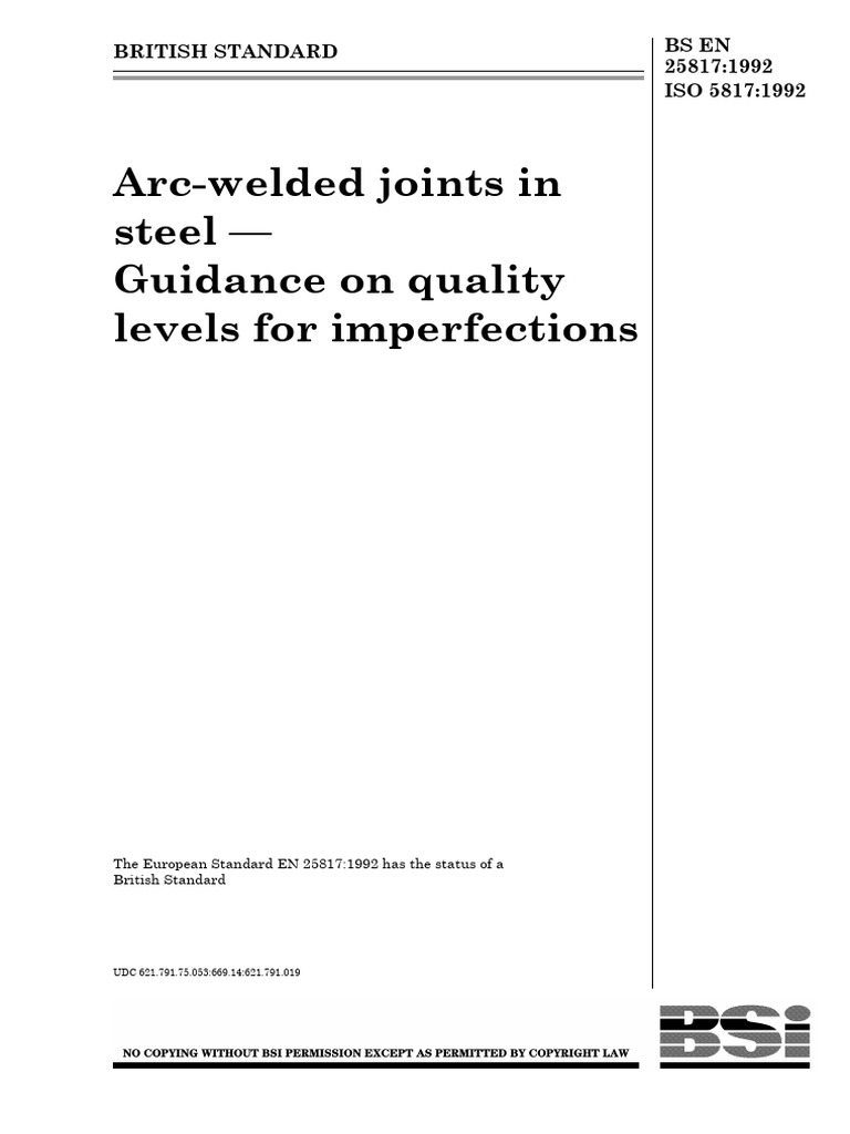 BS 25817 1992-Iso 5817 en | PDF | Welding | Construction