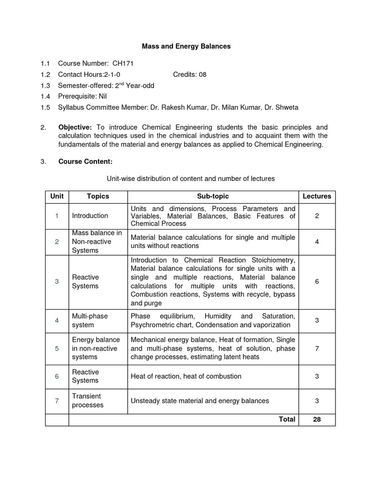Mass and Energy Balances | PDF | Humidity | Chemical Reactions