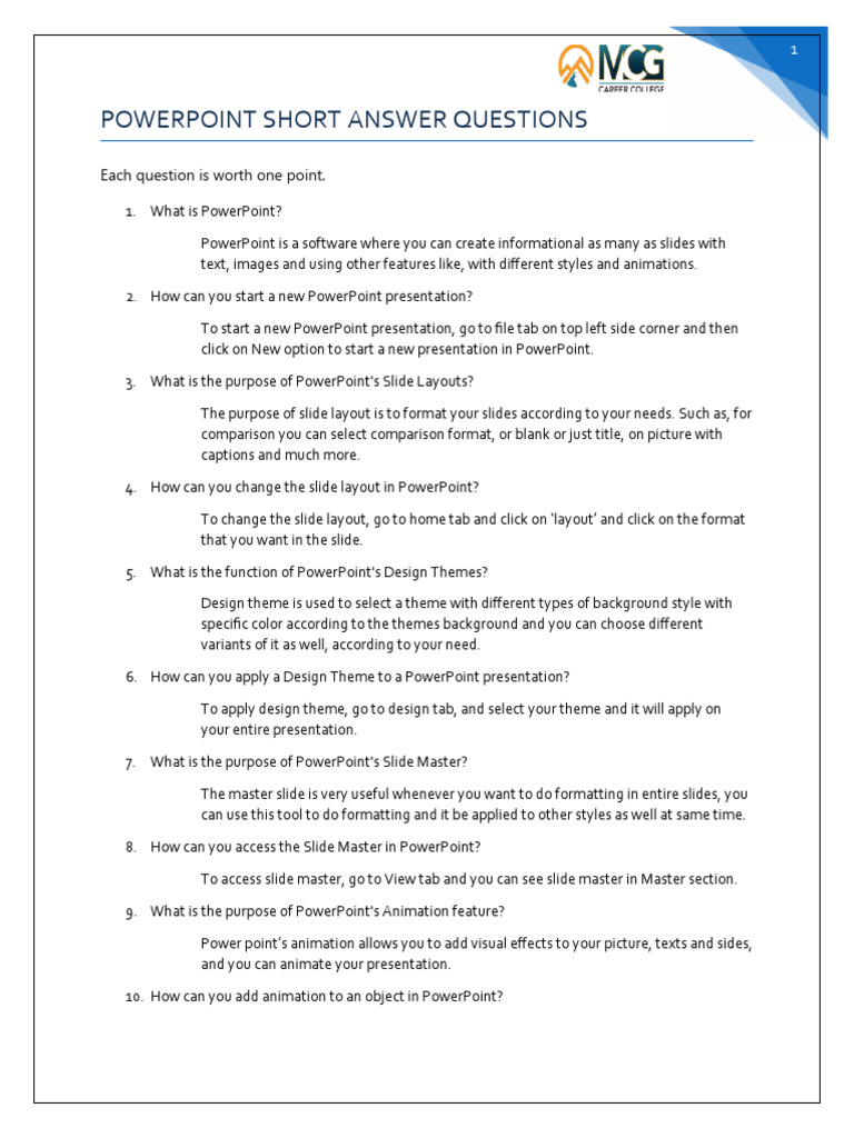 Powerpoint Short Answer Questions - STUDENT | PDF | Microsoft Power ...