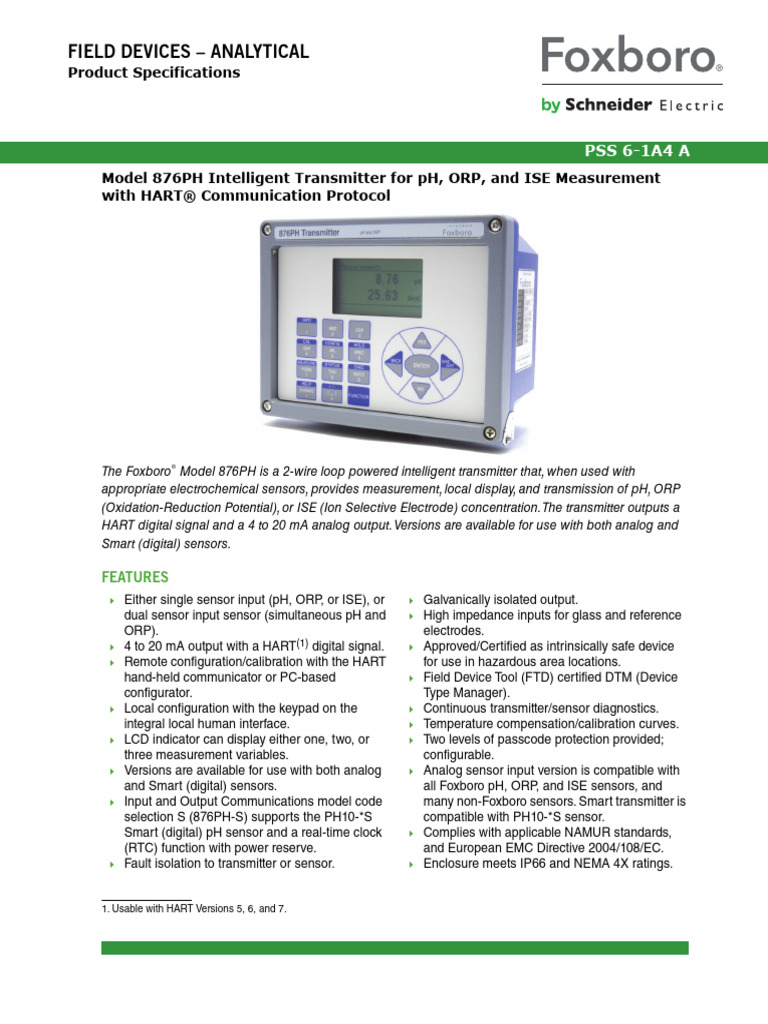 Schneider Electric - Foxboro - PSS - 876PH - en | PDF | Ph | Sensor