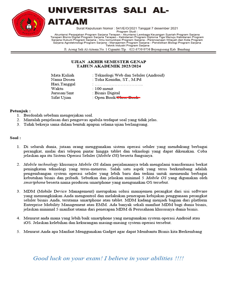 Ujian Akhir: Teknologi Web & Seluler | PDF | Komputer
