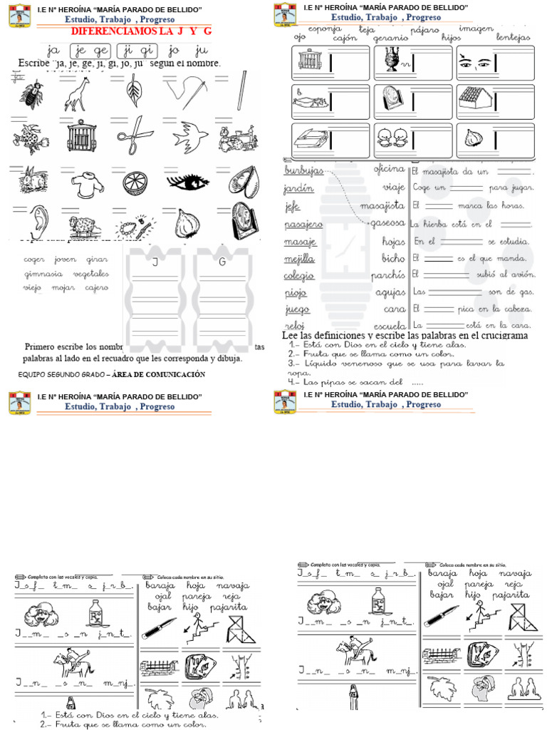 Fichas Com. Palabras Con G y J | PDF