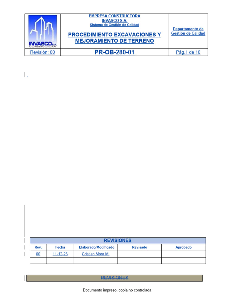 PR-OB-280-01 Procedimiento de Excavaciones y Mejoramiento de Terreno ...