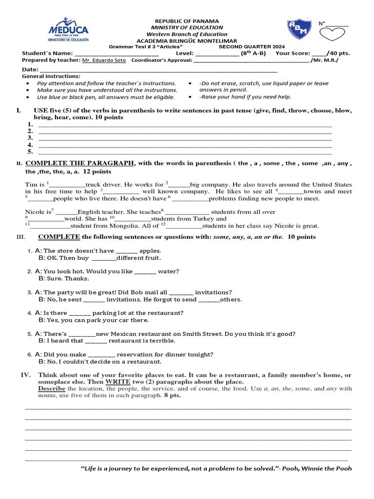 Grammar Summative Test 8th AB and 9th AB | PDF | Linguistics | Grammar