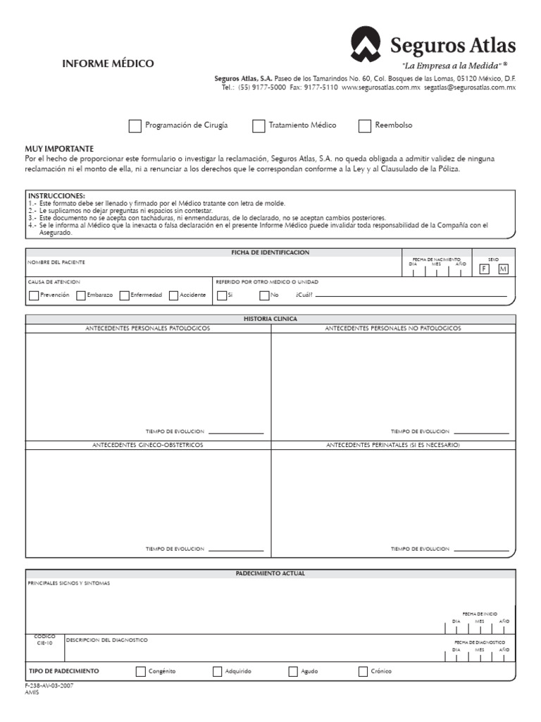Informe Médico Atlas 2025 Editable | PDF | Hospital | Diagnostico medico