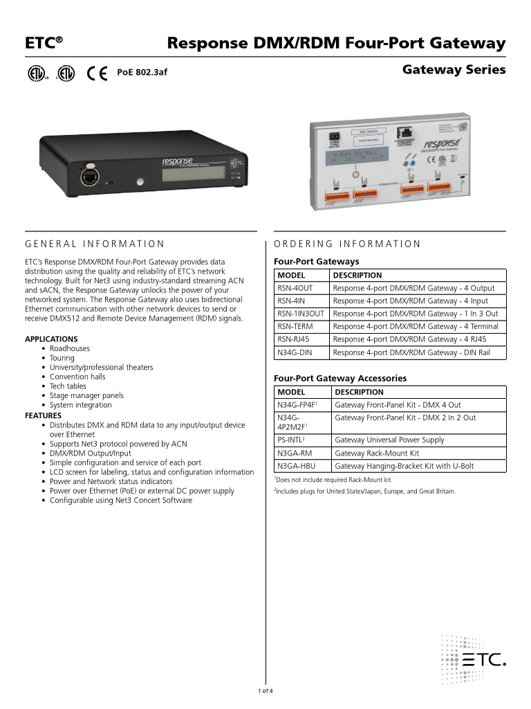 4267L1300 Response Four-Port Gateway Datasheet Revb | PDF | Computer Network | Computer Standards