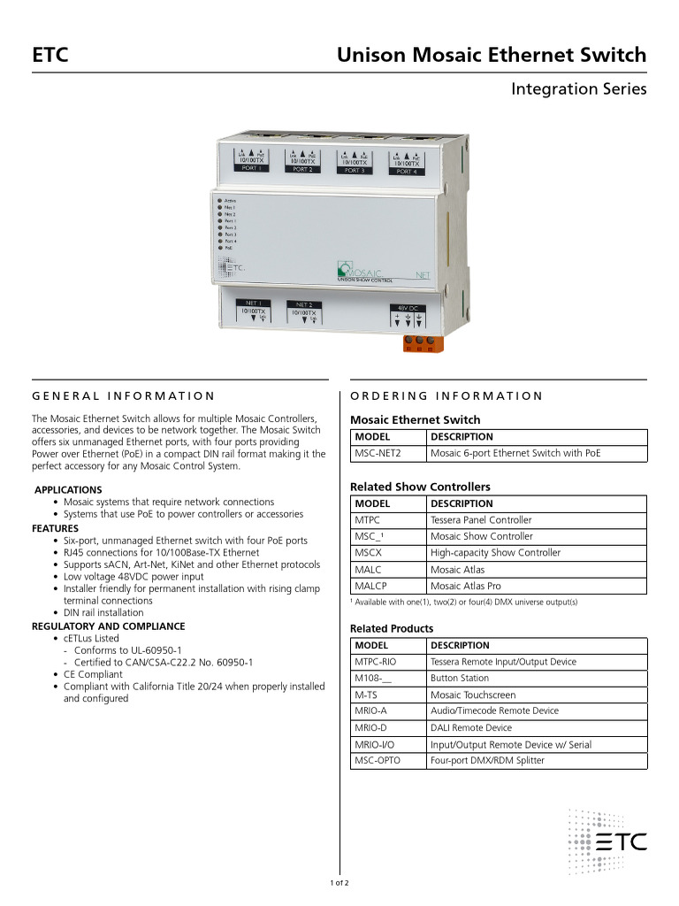 Mosaic Ethernet Switch Datasheet Revk | PDF | Network Switch | Ethernet