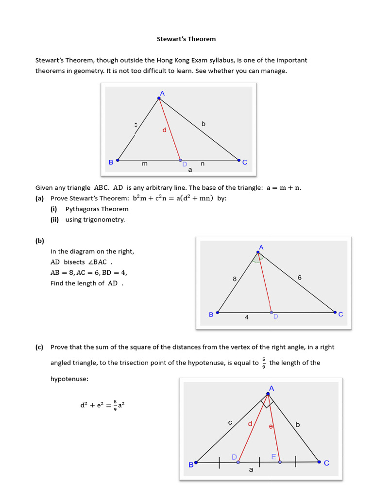 Stewart Theorem | PDF | Triangle | Euclidean Plane Geometry