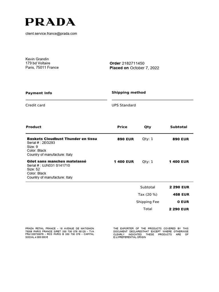 Facture PRADA | PDF
