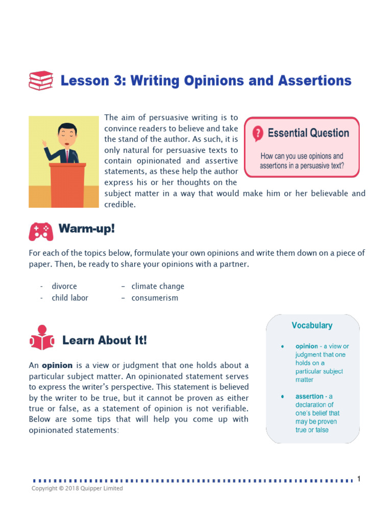 Opinion and Assertion Statement | PDF | Argument | Fallacy