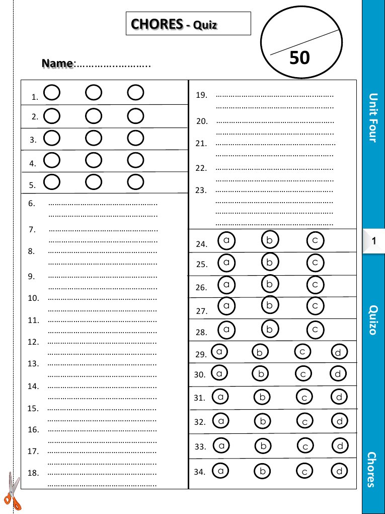 Chores Quiz Answersheet | PDF