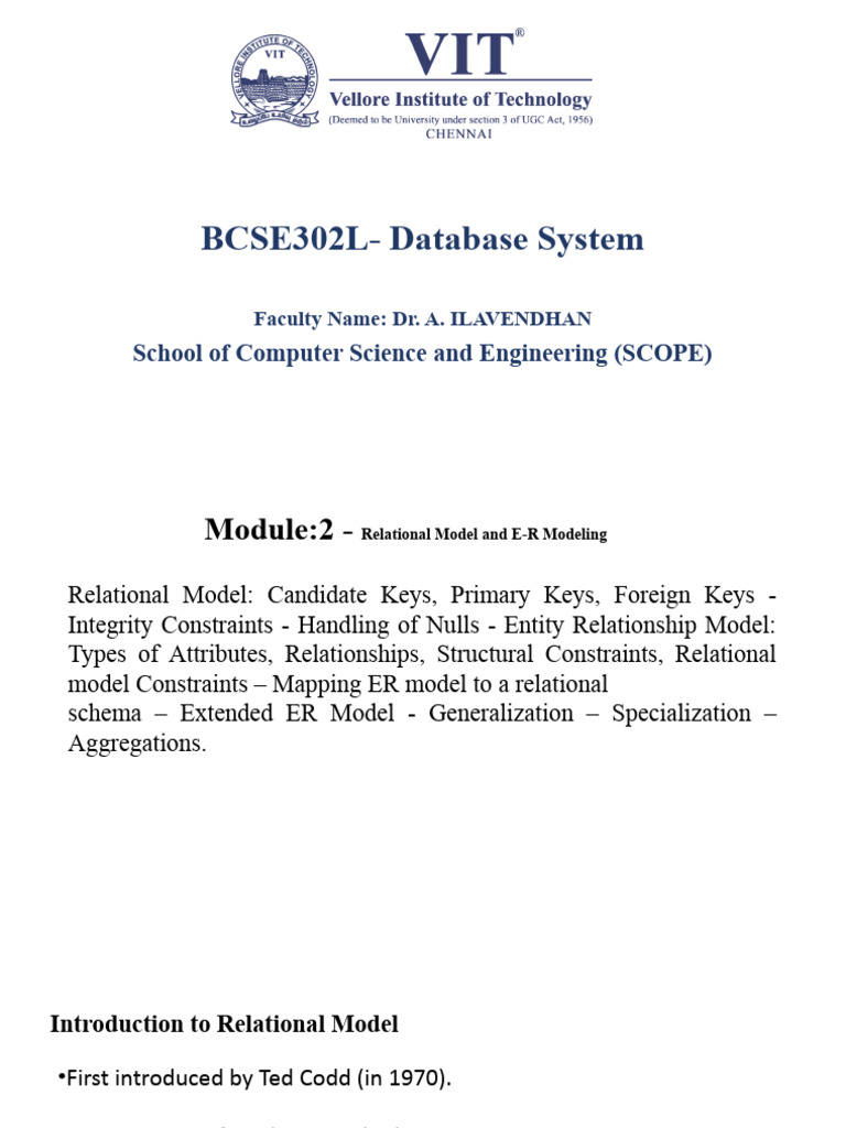 Bcse302l - Lec2 | PDF | Relational Database | Relational Model